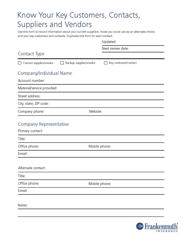 Know your customers, contacts, suppliers and vendors.